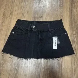 Garage | Skirts | Garage Black Denim Mini Skirt With Frayed Hem | Poshmark